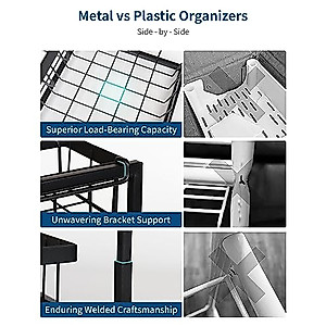 Zyerch 2 Pack Under Sink Organizer,Metal Pull Out Kitchen Cabinet Organizer with Sliding Drawer,Sturdy Multi-Functional for Bathroom Organization,Black