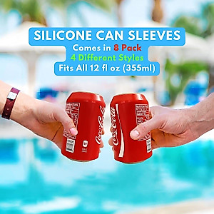 Can Covers that Look Like Soda, Silicone Sleeves for Cans, Can Wraps, Fits All 12FL OZ 355ml (Mixed - 8 Pack)