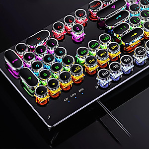 Basaltech Keyboard Wired, Typewriter Style Mechanical Keyboard with LED Backlight, Steampunk Keyboard with 104-Keys Round Keycaps, Black Switch Wired Keyboard for Computer or Mac