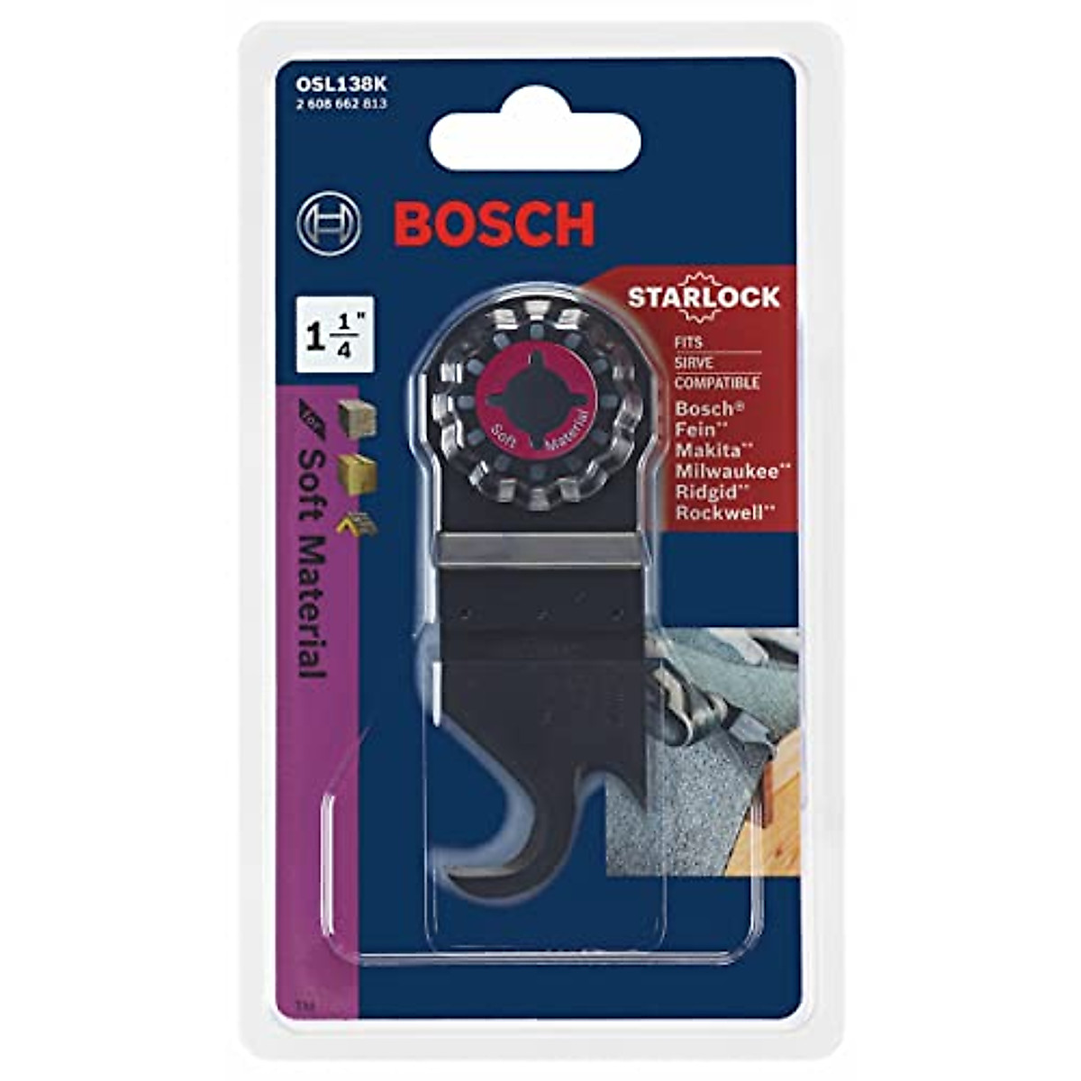 BOSCH OSL138K 1-Piece 1-1/4 In. Starlock Oscillating Multi Tool Soft Materials High-Carbon Steel Hook Knife Blade for Cutting Applications in Carpet, Cardboard, Asphalt Shingles