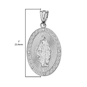 .925 Sterling Silver CZ Blessed Virgin 3/4" Oval Medal Pendant