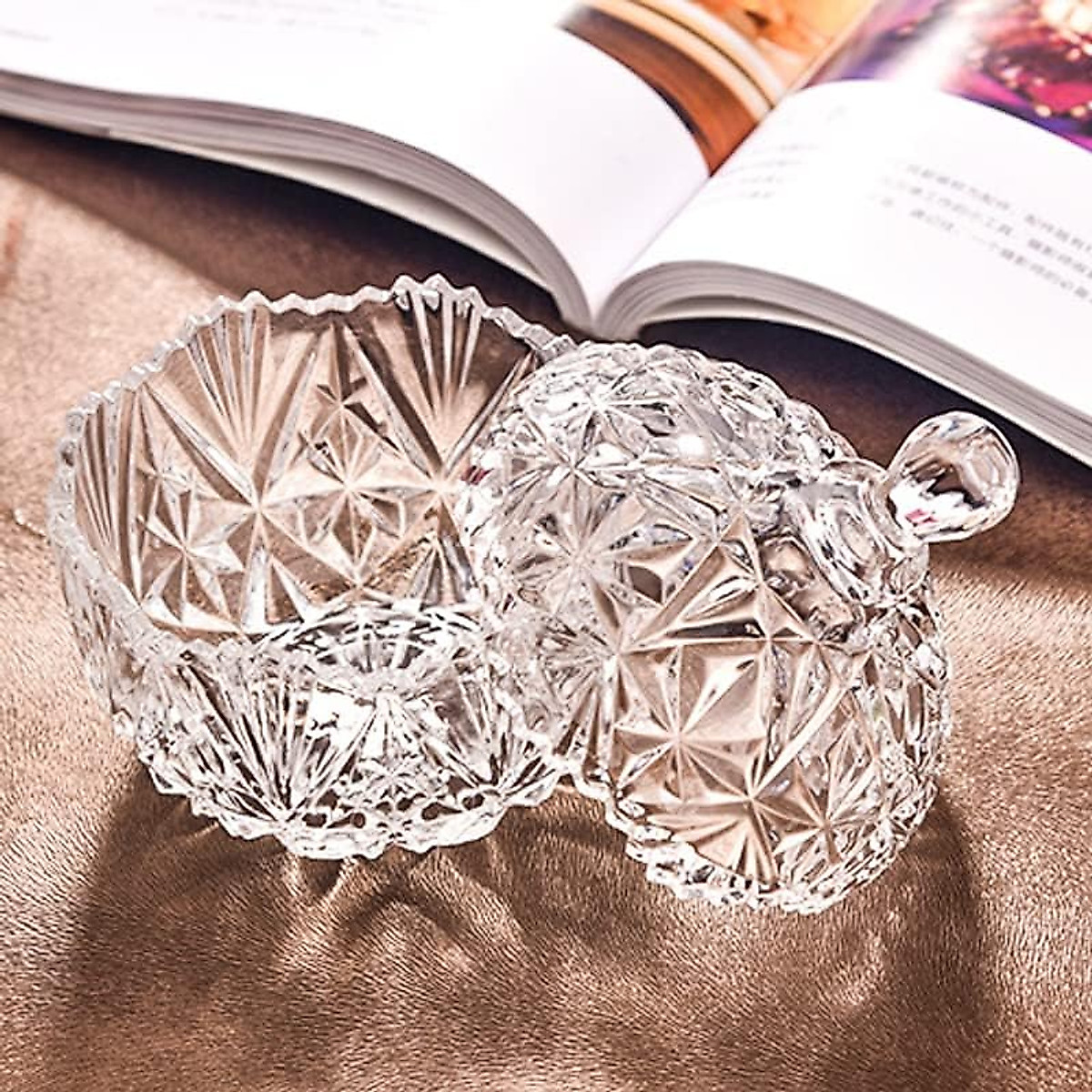 NN Glass Candy Storage jar with Lid Clear Sugar Dish Crystal Covered Candy Bowl Apothecary Food Buffet Container Holder