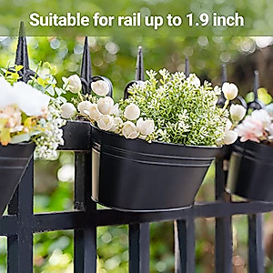 Dahey Metal Iron Hanging Flower Pots for Railing Fence Hanging Bucket Pots Countryside Style Window Flower Plant Holder with Detachable Hooks Home Decor,Black,3 Pcs