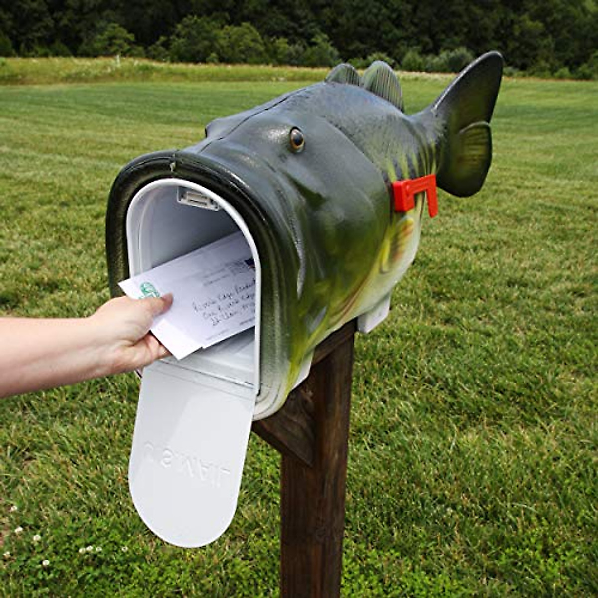 Rivers Edge Products Largemouth Bass Fish Mailbox for Outside of Residential Home, Rural Mailbox Constructed of Metal with a Plastic Overmold, UV Resistant, Includes Tamper Resistant Mounting Hardware
