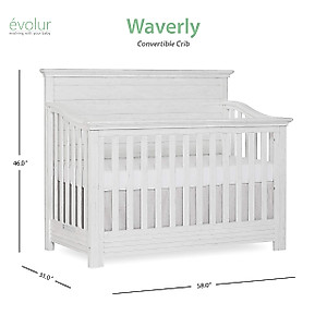 Evolur Waverly 5-in-1 Full Panel Convertible Crib in Weathered White, Greenguard Gold Certified 58.75x31.25x46.5 Inch (Pack of 1)