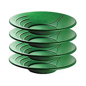 SE 14 Inch Gold Panning Pan - Three Riffles for Easier Mining and Prospecting (4 Pack Green)