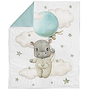 Hippo Fabric Panel, Quilting Panel, Baby Quilt Panel, Cotton Baby Panel, Blanket Panel, Bedding Panels, White