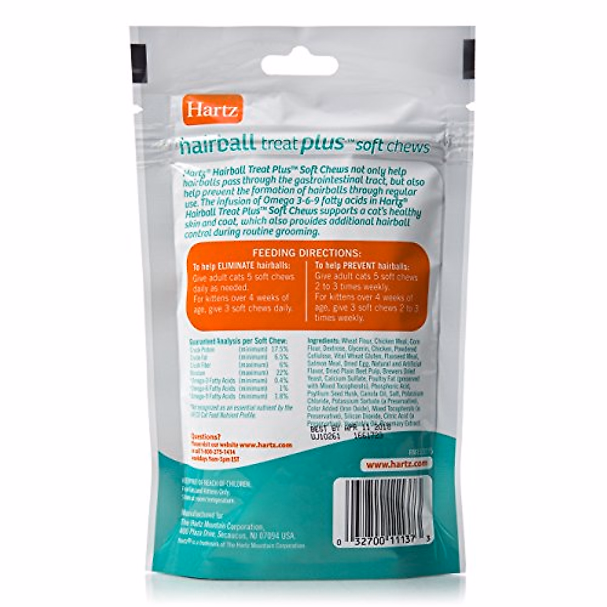 Hartz Hairball Remedy Plus Chicken Flavored Soft Chews for Cats and Kittens