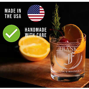 Personalized Etched 11oz Whiskey Glass - Custom Engraved Bourbon Customized Gifts for Men, Dad Scotch Drinking Birthday Glasses, Groomsmen Gifts, Liquor Cocktail Rocks Old Fashioned, Scott Monogram