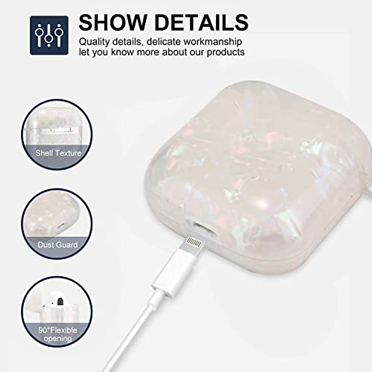 JOYLAND Bling Hard Case Cover with Multicolor Pearl Shell for AirPods 2 & 1,Full Protective Case with Shell Pearl Keychain for Girl Women Men Glitter Wireless Charging Airpods Case for AirPods 1