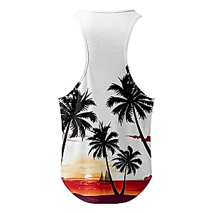 Kaniem Mens Tank Top Summer Coconut Tree Print Sleeveless T-Shirt Hawaii Tropical Beach Sleeveless Tees (Z012 White, XL)