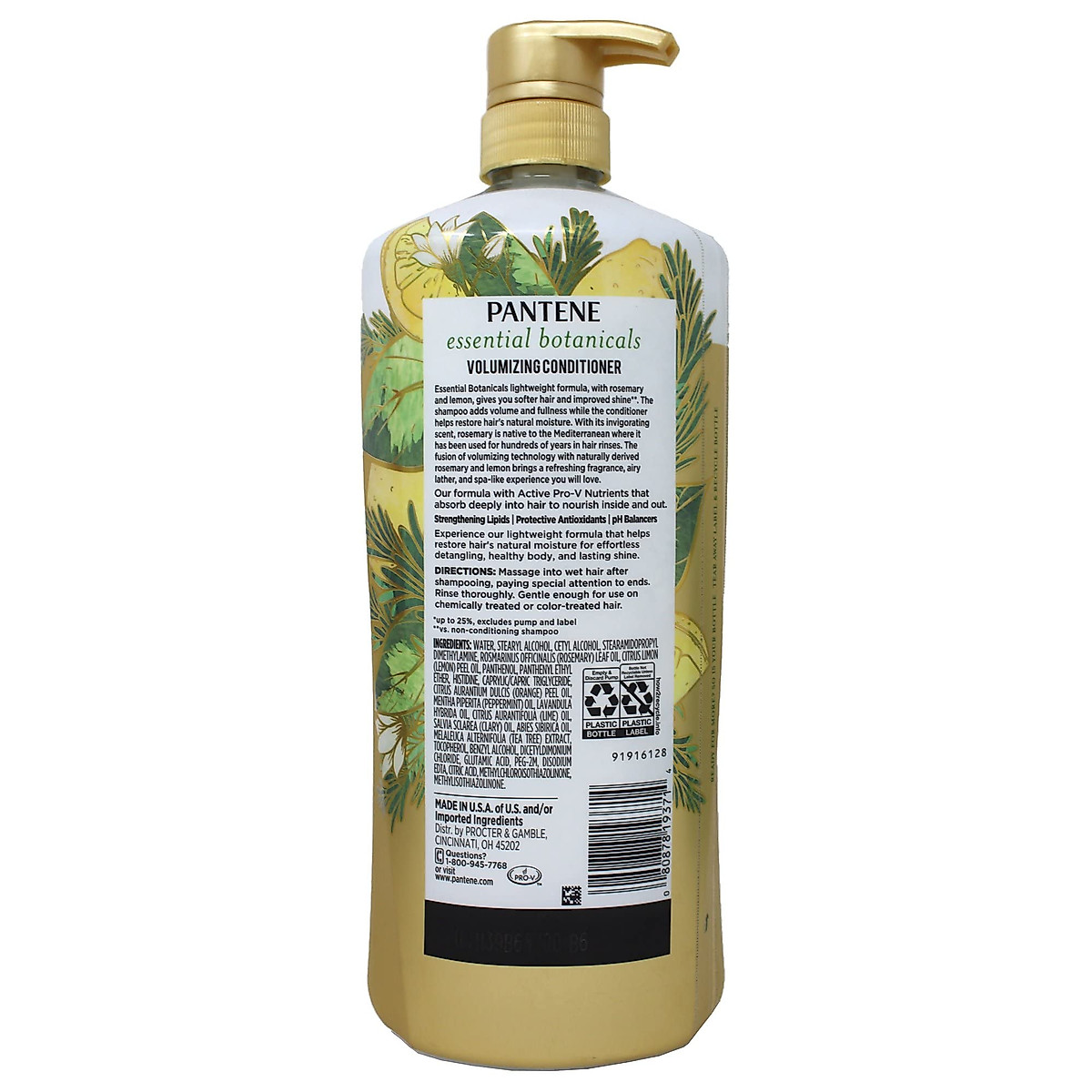 Pantene Essential Botanicals Rosemary and Lemon Volumizing Shampoo and Conditioner Set, 38.2 fl oz each