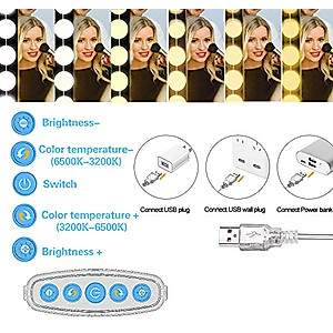 SICCOO Makeup Vanity Lights for Mirror, Hollywood Style LED Vanity Mirror Lights with 14 dimmable Bulbs, USB Cable, White