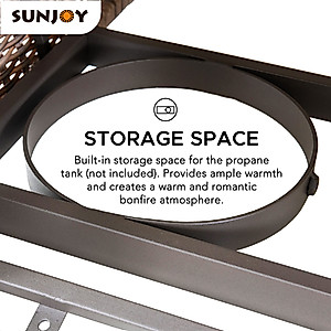 Sunjoy 38 in Fire Pit Table, Patio Propane Gas Burning Brown All-Weather Wicker Firepits Large Fire Table with Lid for Outside by AmberCove