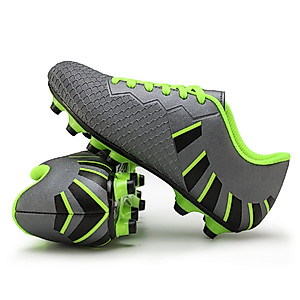 Hawkwell Athletic Firm Ground Outdoor Comfortable Soccer Shoes(Toddler/Little Kid/Big Kid), Grey Green PU, 1 M US