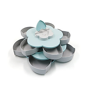 A/A Rotating Snack Tray, Creative Flower Type Fruit Tray, Segmented Containers with Mobile Phone Holders for Nut Candy, Dried Fruit Food Storage Organizer, Double Deck Petal Shaped Platter (Blue)