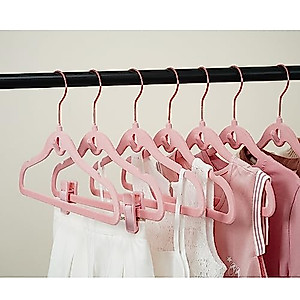 HOUÍSM Baby Hangers Pink Velvet, 60Pack Non-Slip Kids Clothes Hangers+ 10 Finger Clips + 8 Baby Closet Dividers, Space Saving Cascading Hangers for Nursery Closet Organization