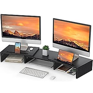 LORYERGO Dual Monitor Stand - Monitor Stand Riser, Adjustable Computer Stand w/Slot for Tablet & Cellphone，Computer Riser w/Big Storage, Dual Monitor Riser for PC, Computer, Laptop, Printer