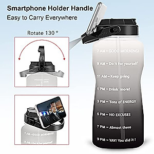 QuiFit Motivational Gallon Water Bottle - with Straw & Time Marker BPA Free 128/64 oz Large Water Jug Leak-Proof Durable for Fitness Outdoor Enthusiasts(Gray/Black Gradient, 64 oz)