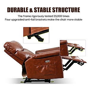 RIHEREFY Electric Recliner,PU Leather Recliner Chair with Extended Footrest,Recliner Chairs for Adults,Extra Wide Reclining Massage Chair with 2 Side Pockets & USB Ports