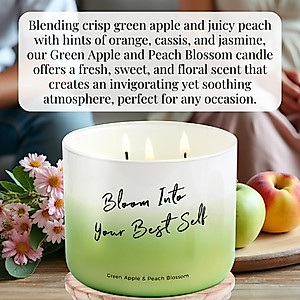 Green Apple Peach Blossom Candle | Natural Soy 3-Wick Scented Candle Large 15.8 oz | Apple Scented Candle | Bloom Into Your Best Self Holiday Candle Gifts, Aromatherapy Relaxing Candle for Women & Men