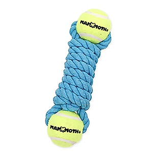 Mammoth Flossy Chews Twister Rope Toy with Tennis Balls – Premium Cotton-Poly Tug Toy for Dogs – Interactive Dog Tug Toy – Rope Dog Toy with Tennis Balls for Small Dogs - Mini 7.5" - Assorted Colors