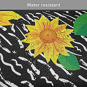 Lunarable Floral Chair Seating Cushion Set of 6, View of Sunflowers on a Background of Monochrome Stripes, Seat Pads for Office with Anti-Slip Backing, 16"x16", Charcoal Grey Yellow