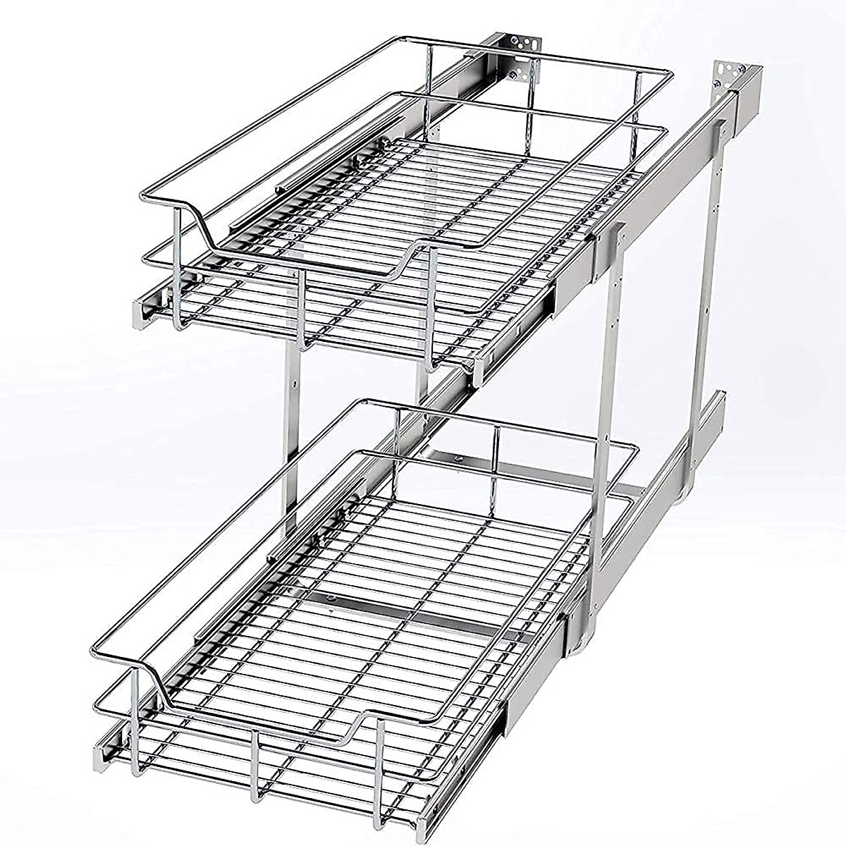STORKING 2 Tier Kitchen Cabinet Pull Out Organizer, Slide Out Pantry Storage Basket in Multiple Sizes,for Kitchen Base Cabinets,Anti-Rust Chrome-Plating,11 "Wx 22 "D x 15.4 "H