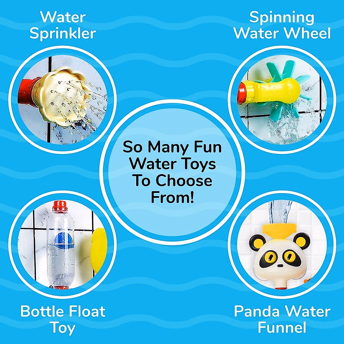DIY Bath Toys for Toddlers Ages 1-3 and Kids 4-8, STEM Water Toys with Extra Features, 60-Piece Colorful Pipe Bathtub Set with Swiveling Valves, Top Right Toys