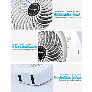 Viniper Portable Rechargeable Fan, Small Desk Fan : 3 Speeds & about 8-24 Hours Longer Working, 180 Rotation, Portable Desktop Fan Small but Mighty, Strong Wind (White, Light Black Blade)6.2 Inch