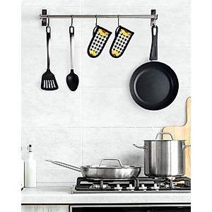 2 Pack Cast Iron Handle Cover, Sunflower Pot Holders Covers Heat Insulation, Spring Floral Summer Botanical Black Plaid Skillet Handle Cover Hot Pan Handle Sleeve for Kitchen Cooking Cookware