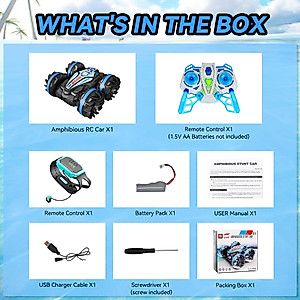 Xynzzeu Amphibious Remote Control Car, 4WD All Terrain Gesture RC Cars for Boys 6-12 Years Old, Waterproof Remote Control Boat for Pool, 360°Rotate Remote Car, Super Power RC Stunt Car Gifts for Boys