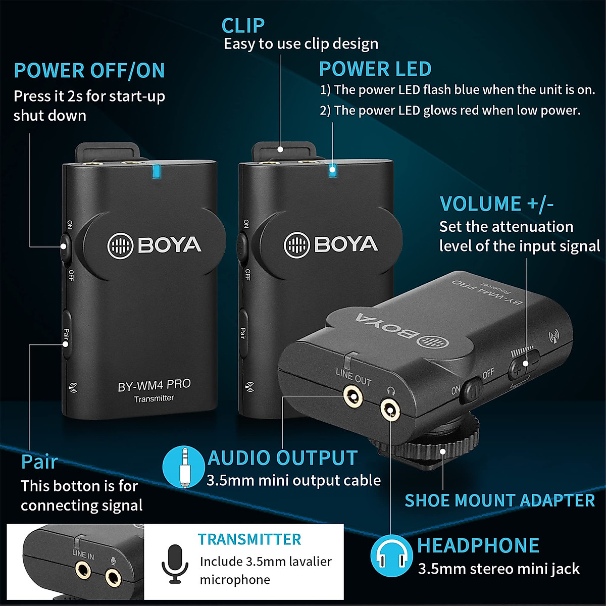 BOYA BY-WM4 PRO K2 Wireless Lavalier Microphone 2.4GHz Wireless Lapel Microphones for Cameras DSLR Camcorder Phone Clip-on Lapel Mic for Video Recording Vlogging YouTube Live Streaming Interview