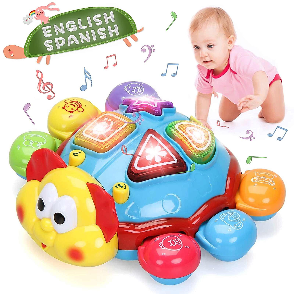 HISTOYE Baby Crawling Toys Baby Toys 6-12 Months Bilingual Toys Spanish English Infant Toddler Toys 3-6 6-12 12-18 Months with Light Music Bilingual Toys for Toddlers 1-3 6 7 8 9 10 11 12 Months Old