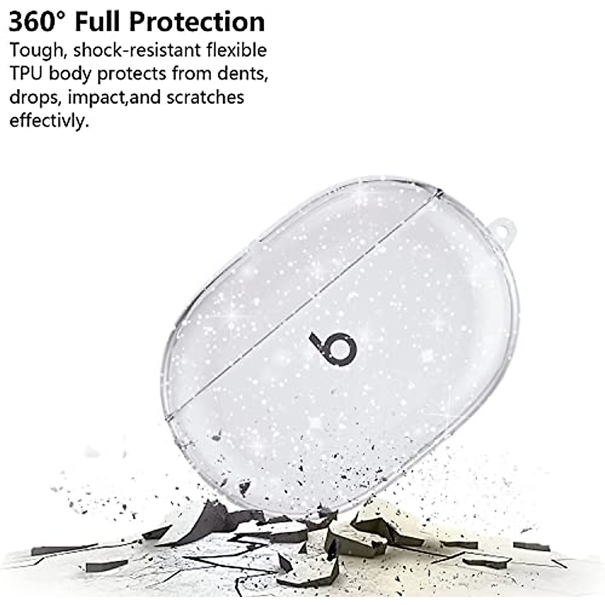 Aircawin for Beats Studio Buds Case 2021 Clear Glitter,Sparkly Bling Clear Case for Beats Studio Buds + Case Cover 2023,Shockproof Soft TPU Case for Beats Studio Buds Case Cover with Keychain-Glitter