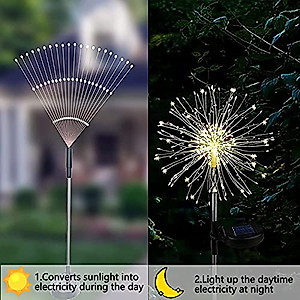 perzoe Outdoor Decorative Solar Firework Light - Solar Powered 120LED 40 Copper Wire Garden Decorative Lights for Patio Lawn Christmas Birthday Party Decor(2 Pack) (Warm White)