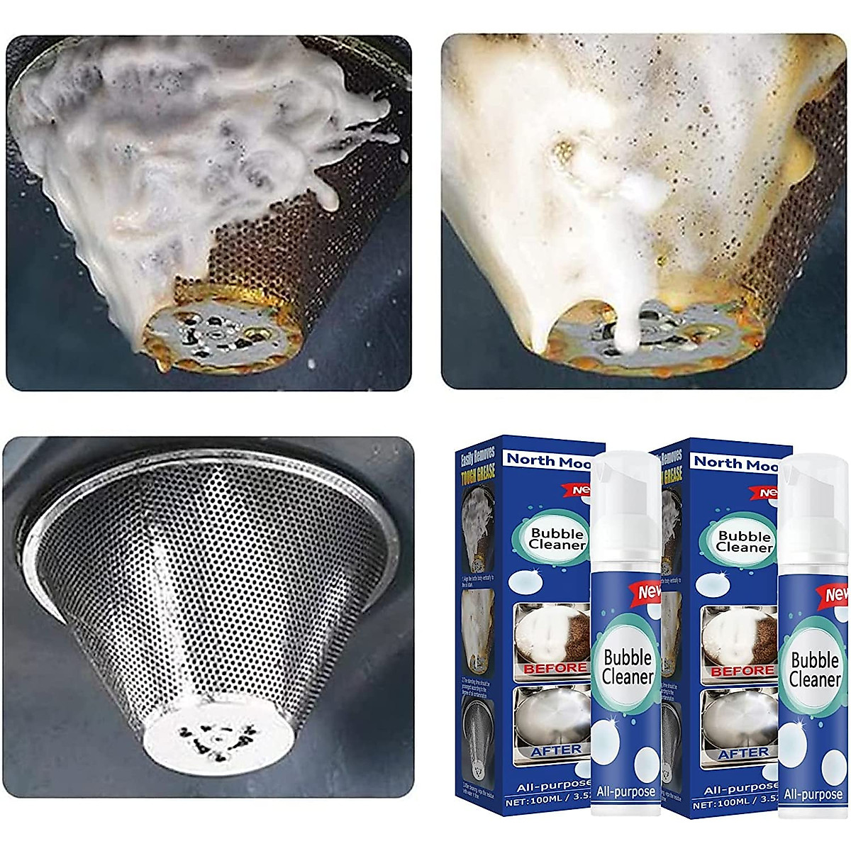 Foaming Heavy Grease Cleaner,, Kitchen Power Stain Remover Foam Cleaner, Stubborn Grease Stain Remover Spray,All Purpose Foam Cleansing Foam Spray，Solid Grease & Stain Remover No Rinse Cleaning Spray (100ml, 2 Pack)