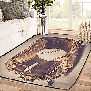 Area Rug Vintage Baseball Glove Floor Mat, Absorbent Entryway Doormats Non-Slip Washable Carpet, Indoor Throw Rug for Living Room Bathroom Home Nursery Decor 50x80in