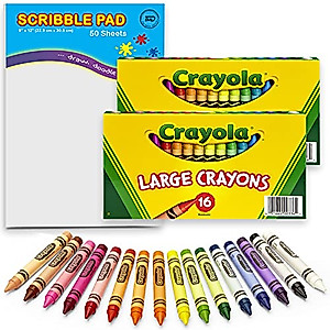 Large Crayons, 16 Count Assorted Colors Crayons, 2 Pack Jumbo Crayons - Ideal Toddler Crayons, Fat Crayons, Thick Crayons, Big Crayons + Doodle Pad for Toddler Coloring