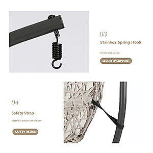 Ulax Furniture Egg Chair, Hanging Swing Chair with Stand, Outdoor Patio Wicker Tear Drop Hammock Chair with Cushion (Beige)