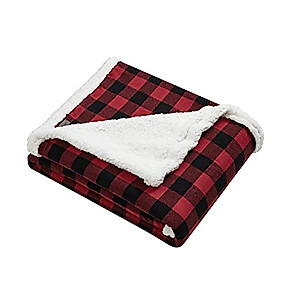 Eddie Bauer,Polyester Throw Blanket with Pillow Reversible Flannel/Sherpa Bedding Set, Buffalo Plaid Home Decor for All Seasons, 1 Count (Pack of 1), Red/Black Check