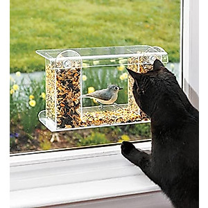 Wind & Weather Clear Mirrored Window Bird Feeder | Strong Suction Cups | Easy to Fill and Clean | Holds Approximately 1 LB of Seed | 13" L x 5" D x 7" H | for Glass Window Perch Elderly and Kids