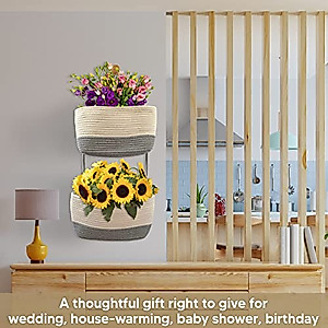 ATTICE Over the Door Organizer, 2-Tier Cotton Woven Hanging Baskets, Wall Mount Storage Bags