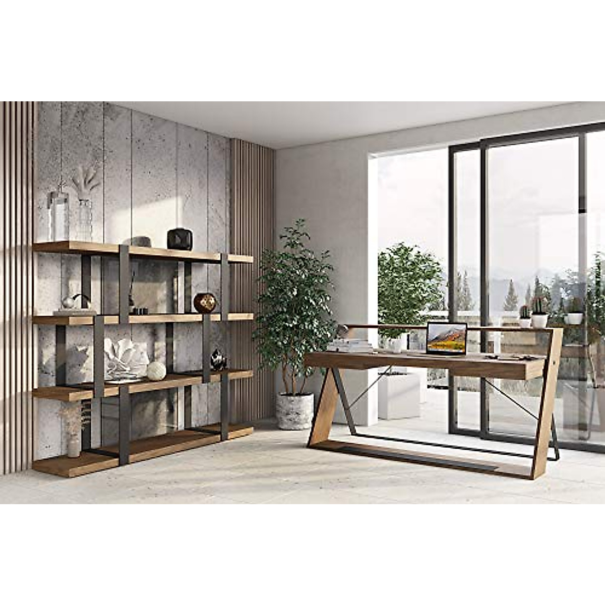 Limari Home Lazzaro Collection Modern Home Office Walnut Veneer Finished Desk with 2 Soft Closing Drawers, Brown