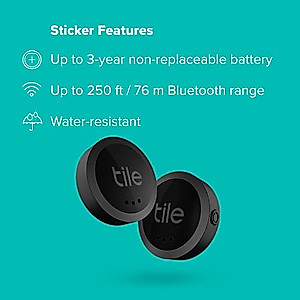 Tile Sticker (2022) 2-Pack. Small Bluetooth Tracker, Remote Finder and Item Locator, Pets and More; Up to 250 ft. Range. Water-Resistant. Phone Finder. iOS and Android Compatible.