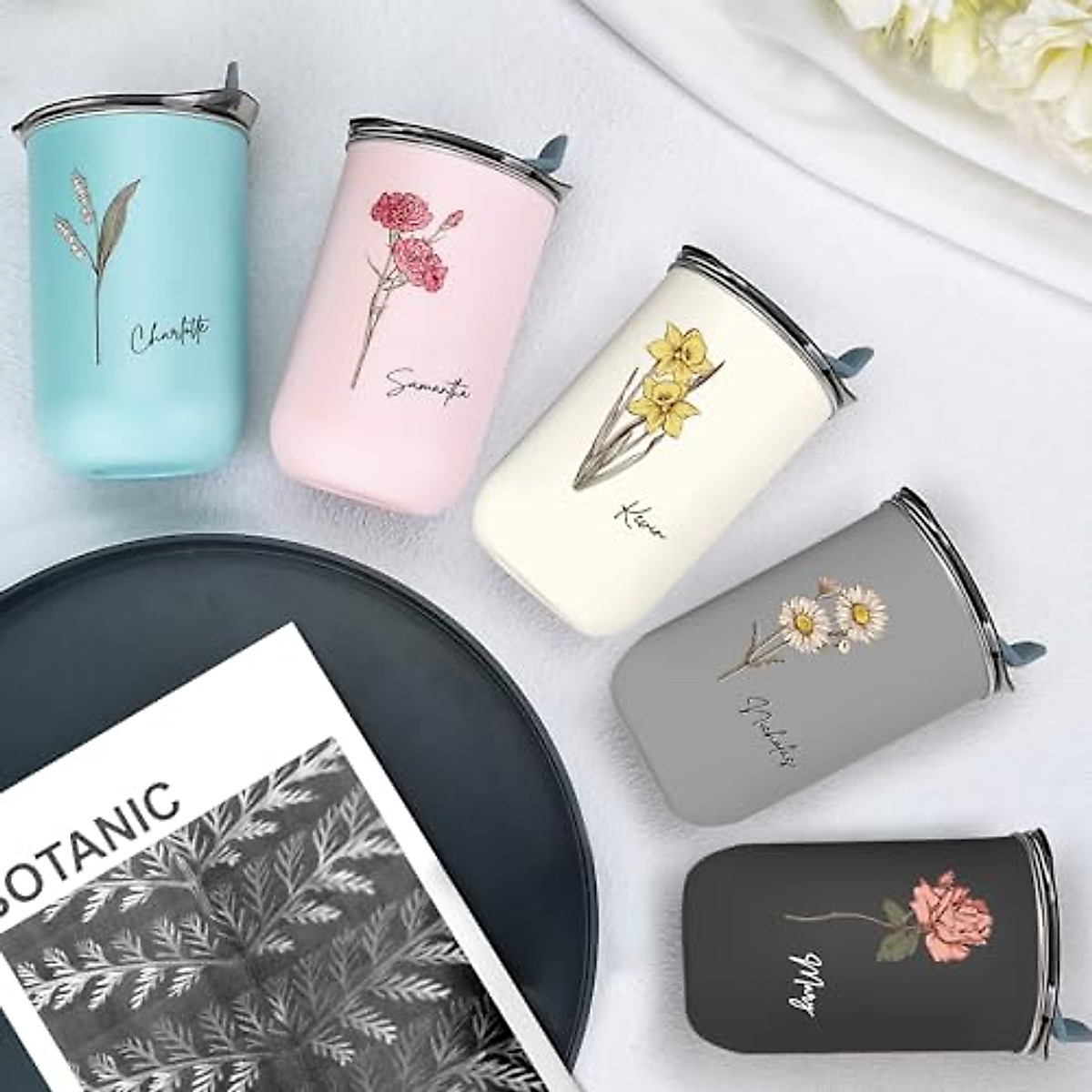 Personalized Birth Flower Tumbler for Women Custom Travel Mug with Floral Design Insulated Stainless Steel Coffee Mug Leakproof Gift for Teacher Mom Mother's Day Wedding Party Office Essentials