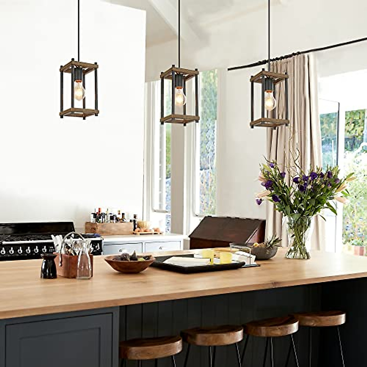 KSANA Pendant Lighting for Kitchen Island, Faux-Wood Pendant Light, Farmhouse Lighting for Dining, Foyer, Entry, Living Room