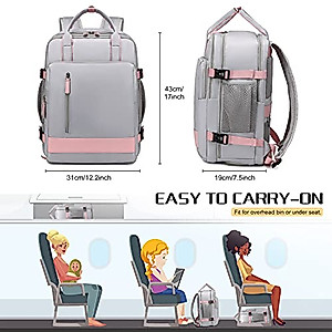 InduSKY Large Travel Backpack for Women, 40L Carry On Backpack Airline Flight Approved with USB Charging Port Shoes Compartment, Personal Luggage Backpack Casual Daypack 15.6 Inch Laptop Backpack