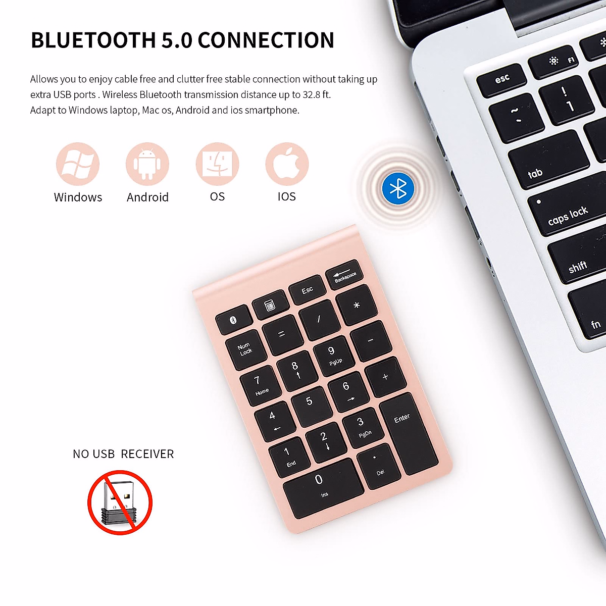 Jopwkuin Bluetooth Number Pad, 22 Keys Number Keypad with Shortcut Key, 10Keys Portable Financial Accounting Number Pad, Bluetooth 5.0 Numeric Keyboard for Laptop, PC, Desktop, Pad(Rose