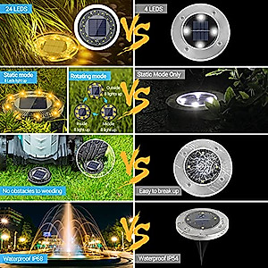 AIRSEE Solar Ground Lights 4 Pack, 24 LED, 2 Modes Solar Outdoor Lights, IP68 Waterproof LED Solar Disk Lights, Decorative Solar Garden Landscape Lighting for Lawn Pathway Deck Patio Yard Walkway